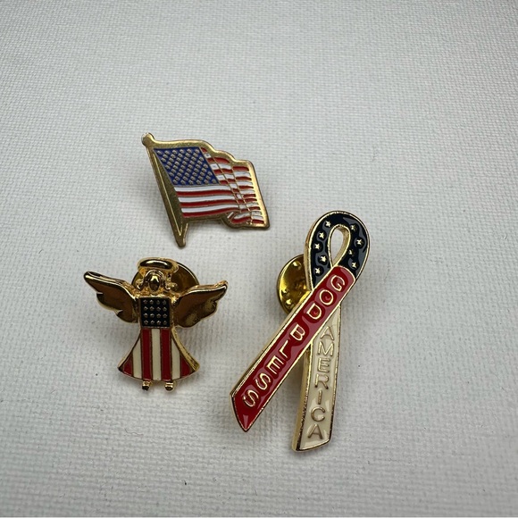 Accessories | Patriotic God Bless Ribbon Angel American Flag Gold Tone ...
